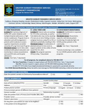 Fillable Online Sudbury Paramedic Services - 239 Monte Principale ...