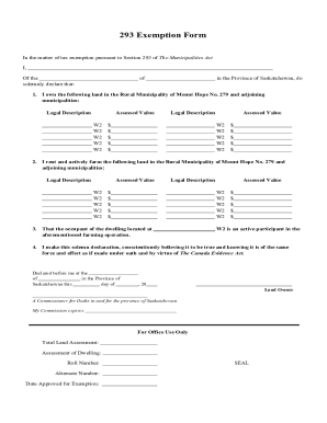 Fillable Online 293 Exemption Form RM Of Mount Hope Fax Email Print ...