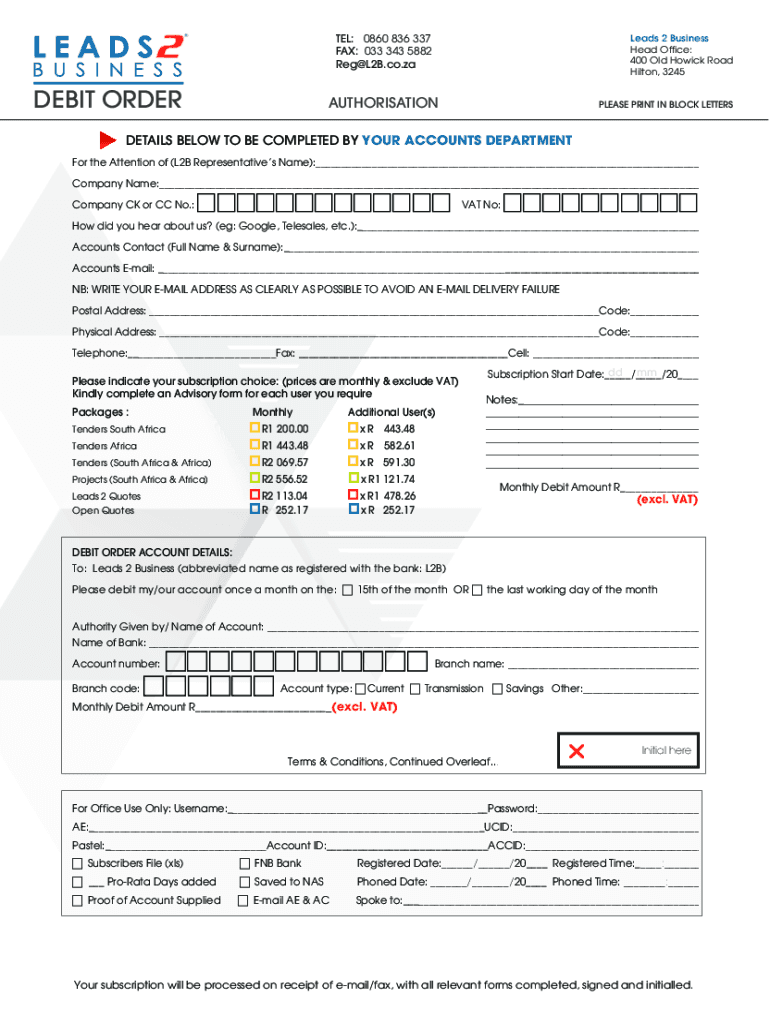 Fillable Online Leads 2 Business: Pricing Options for our Services Fax ...