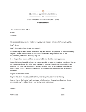 Fillable Online Home - Retired Working Dogs NZDog Surrender Form ...