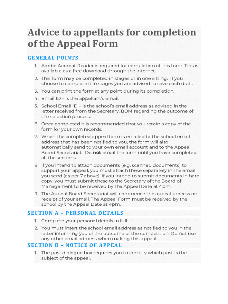 Fillable Online Advice to appellants for completion of the Appeal Form Fax Email Print - pdfFiller
