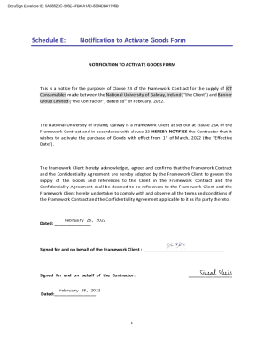 Fillable Online Schedule E: Notification to Activate Goods Form Fax ...