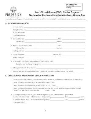 Fillable Online Fats, Oil and Grease (FOG) Control Program Wastewater ...