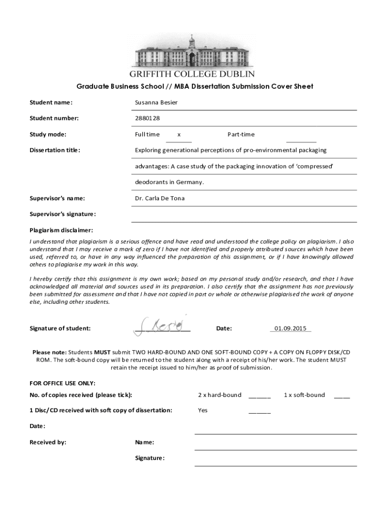 Fillable Online go griffith go.griffith.ie4241Graduate Business School ...