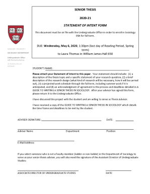 Fillable Online sociology fas harvard SENIOR THESIS 2020-21 STATEMENT ...