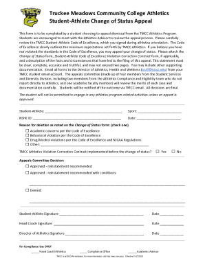 Fillable Online Student-Athlete Change of Status Appeal Fax Email Print ...