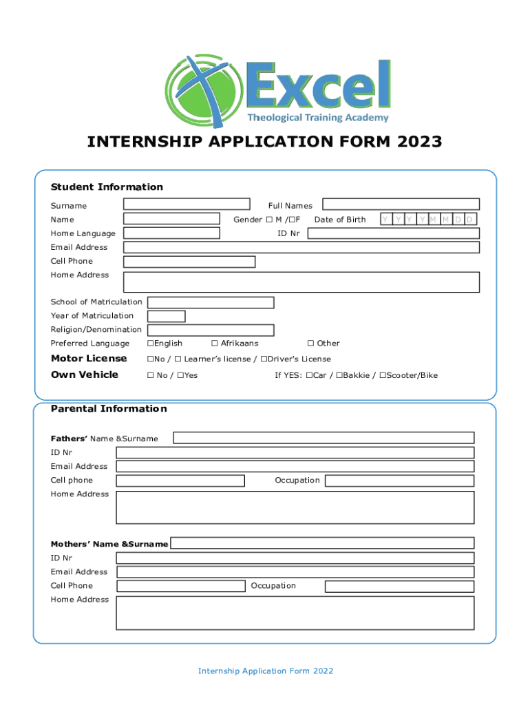 Fillable Online INTERNSHIP APPLICATION FORM 2023 Fax Email Print - pdfFiller