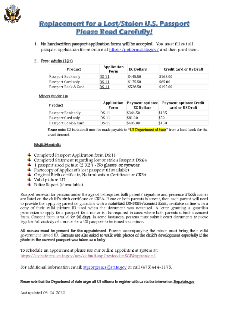Fillable Online Lost or Stolen U.S. Passport - United States Department ...