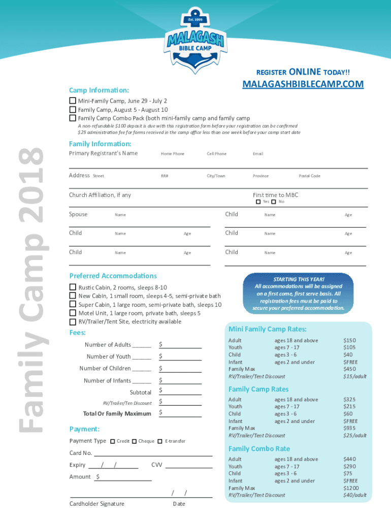 Fillable Online Family Camp Registration - Bluewater Covenant Bible ...