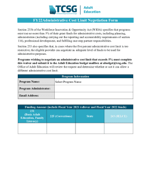 Fillable Online FY22Administrative Cost Limit Negotiation Form Fax ...