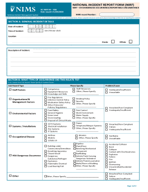 Fillable Online National Incident Report Form (nirf) Nirf - 01 ...
