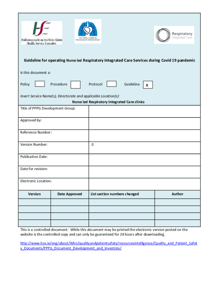 Fillable Online Guideline for operating Nurse led Respiratory Integrated Care Services during ...