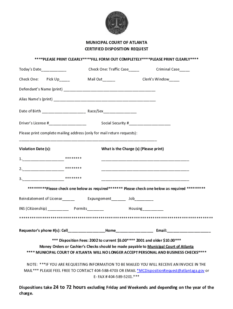 Fillable Online DISPOSITION REQUEST FOR CERTIFIED COPYupdated from mgr ...