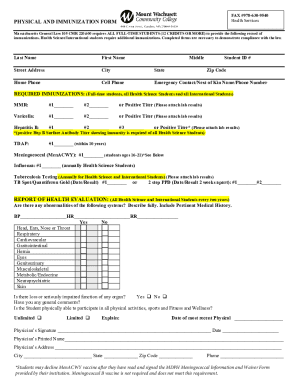 Fillable Online FAX # 978-630-9528 PHYSICAL AND IMMUNIZATION FORM ...