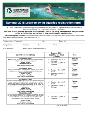 Fillable Online mwcc.edu Summer-2018-Learn-to-Swim-Reg-FormSummer 2018 ...