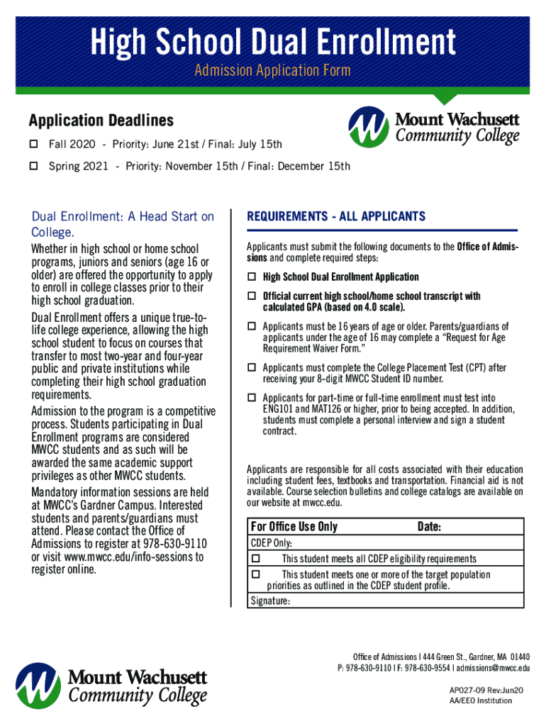 Fillable Online High School Dual Enrollment Fax Email Print - pdfFiller