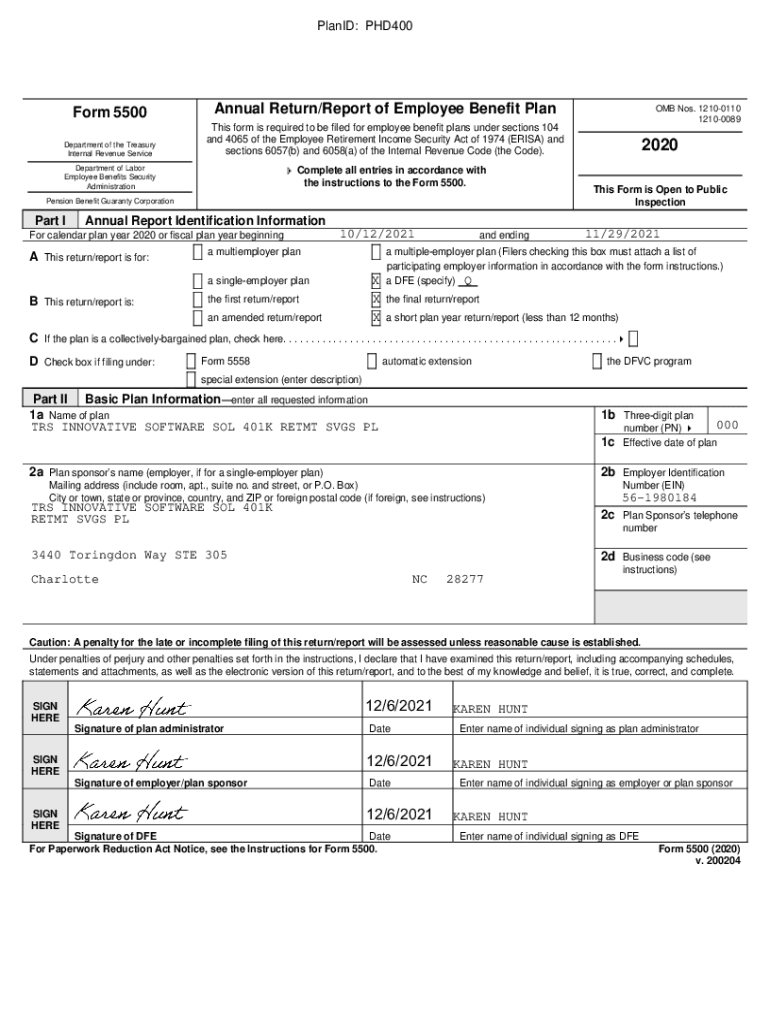 Fillable Online Form Annual Return/Report of Employee Benefit PlanForm ...