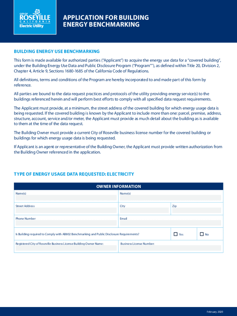Fillable Online APPLICATION FOR BUILDING ENERGY BENCHMARKING Fax Email Print - pdfFiller