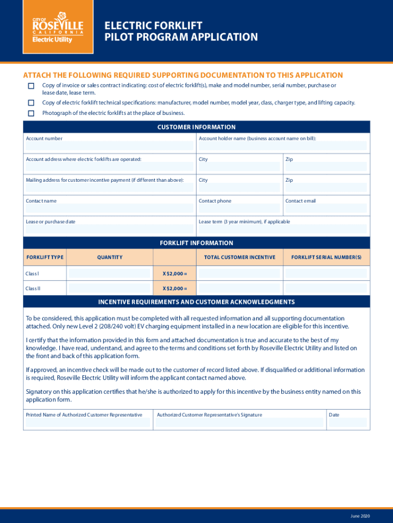 Fillable Online Electric Forklift Pilot Program Application - SMUD Fax Email Print - pdfFiller