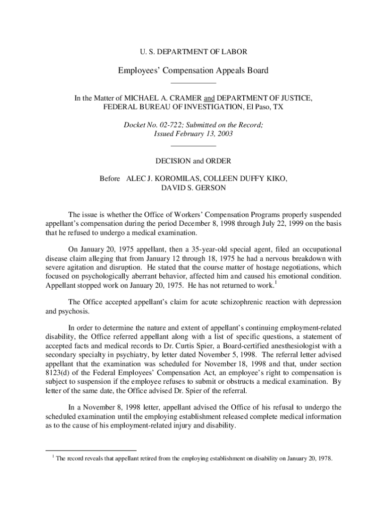 Fillable Online 02-0722: MICHAEL A. CRAMER and DEPARTMENT OF JUST ...