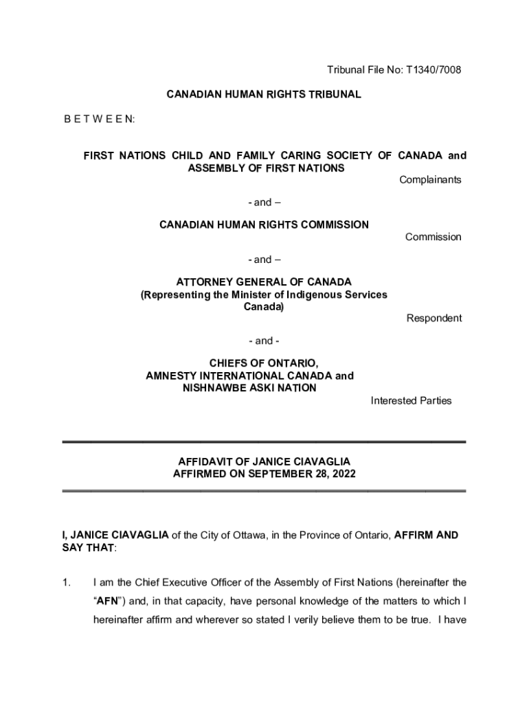 Fillable Online CANADIAN HUMAN RIGHTS TRIBUNAL - The Caring Society Fax ...