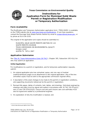 Fillable Online TCEQ-20650-instr, Instructions for Application Form for ...