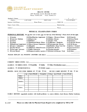 Fillable Online Health Center Physical Examination Form Fax Email Print ...