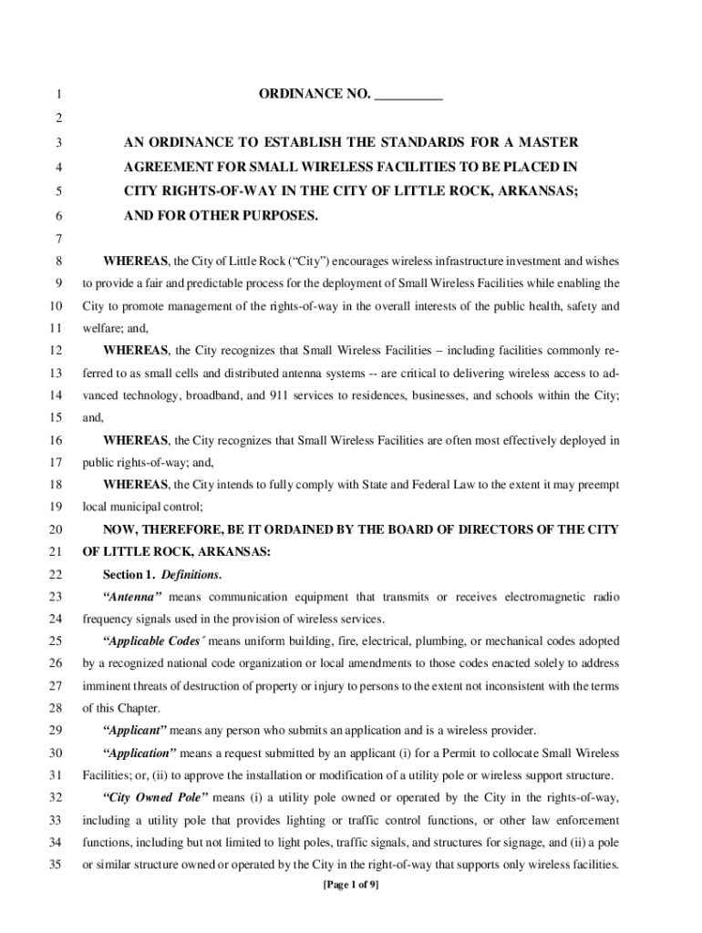 Fillable Online ORDINANCE NO. 1 AN ORDINANCE TO ESTABLISH STANDARDS AND ...
