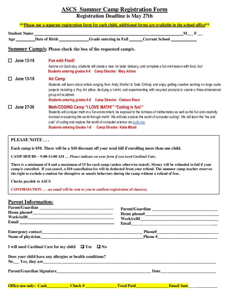 Fillable Online FREE 11+ Printable Summer Camp Registration Forms in ...