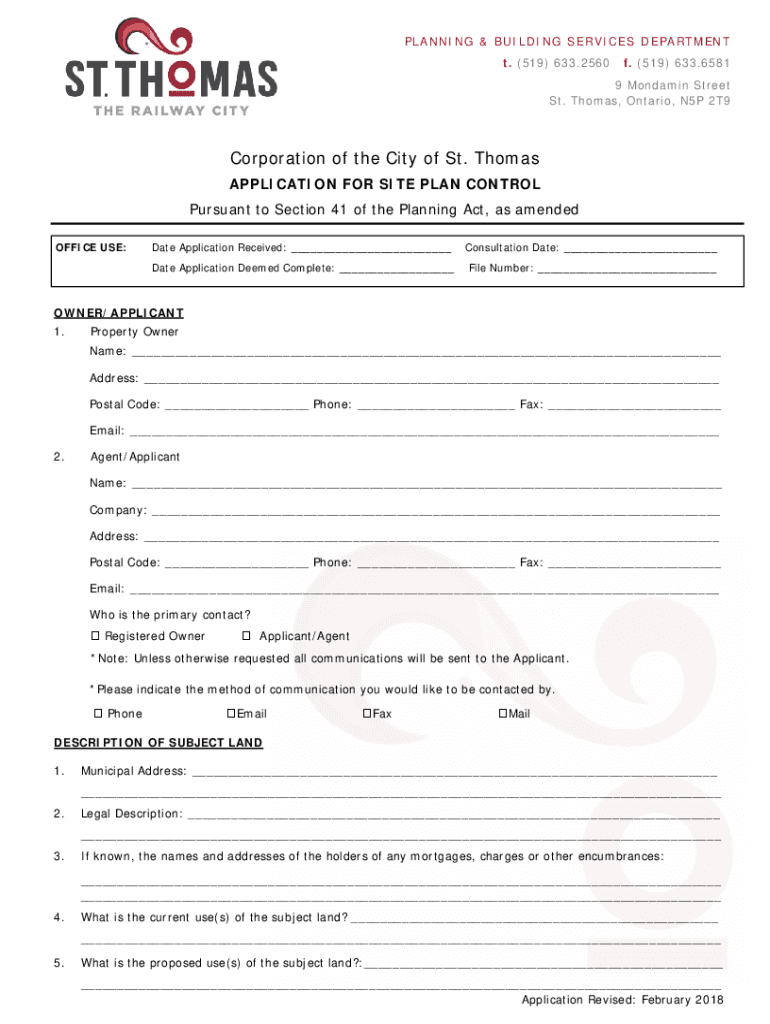 Fillable Online Planning Services - City of St. Thomas - St. Thomas ...