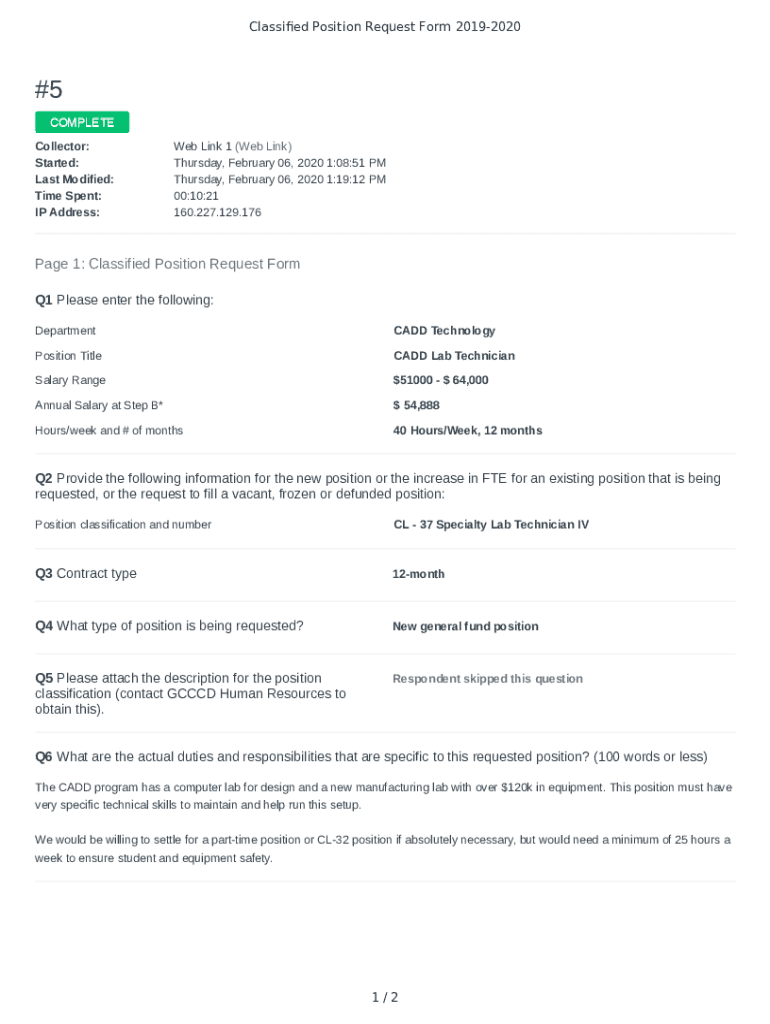 Fillable Online Page 1: Classified Position Request Form Fax Email Print - pdfFiller