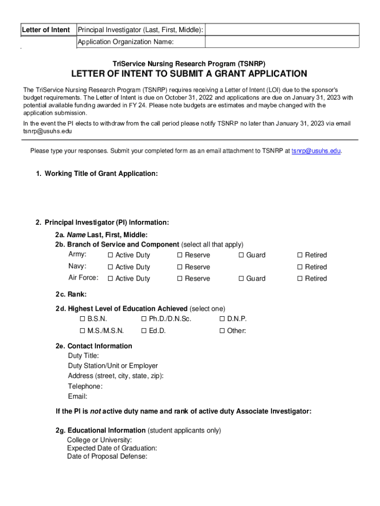 Fillable Online TSNRP 2024 Letter of Intent (LOI) Form. Letter of ...