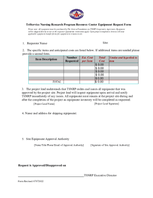 Fillable Online TSNRP Equipment Request Form. printable form for ...