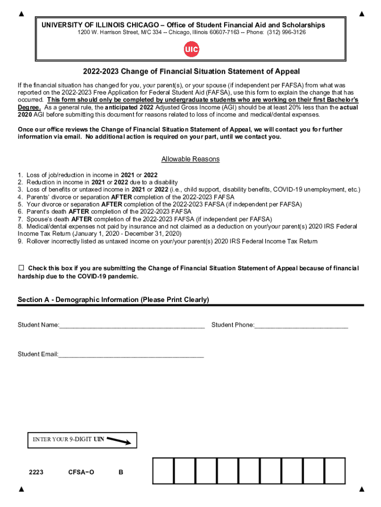 Fillable Online 2022-2023 Change of Financial Situation Statement of Appeal Fax Email Print ...