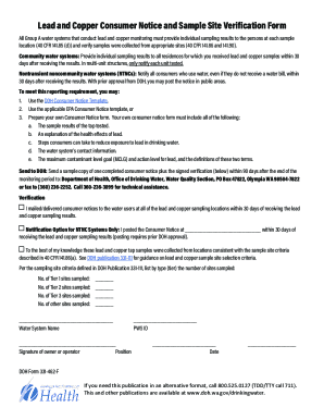 Fillable Online doh wa Lead and Copper Consumer Notice and Sample Site ...