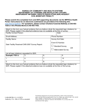 Fillable Online LARA-BCHS -111 IIDR Request Form (11.22) Fax Email ...