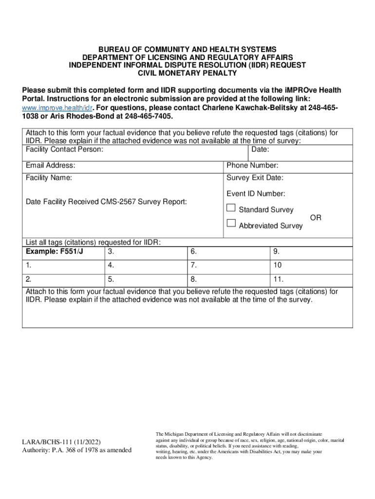 Fillable Online LARA-BCHS -111 IIDR Request Form (11.22) Fax Email Print - pdfFiller