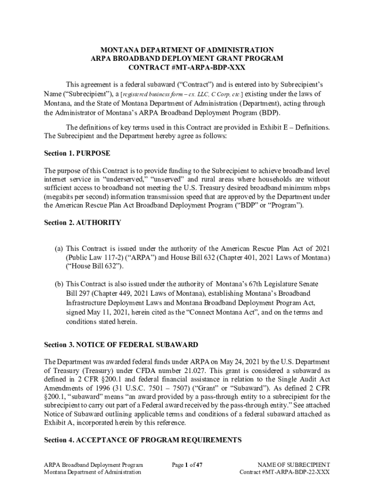 Fillable Online commerce mt ARPA BROADBAND DEPLOYMENT GRANT PROGRAM ...