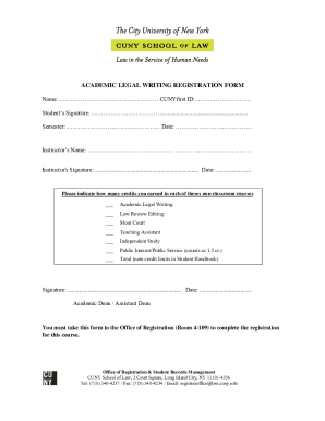 Fillable Online Academic Legal Writing Registration Form Fax Email ...