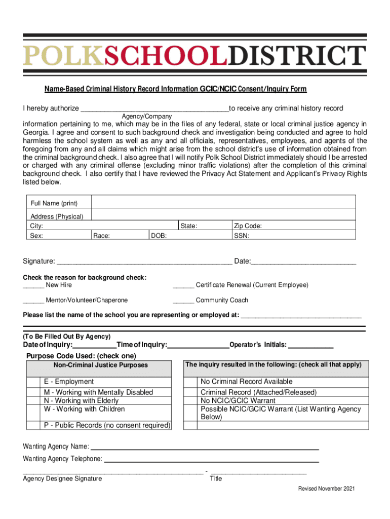 Fillable Online Fillable Name-Based Criminal History Record Information ...