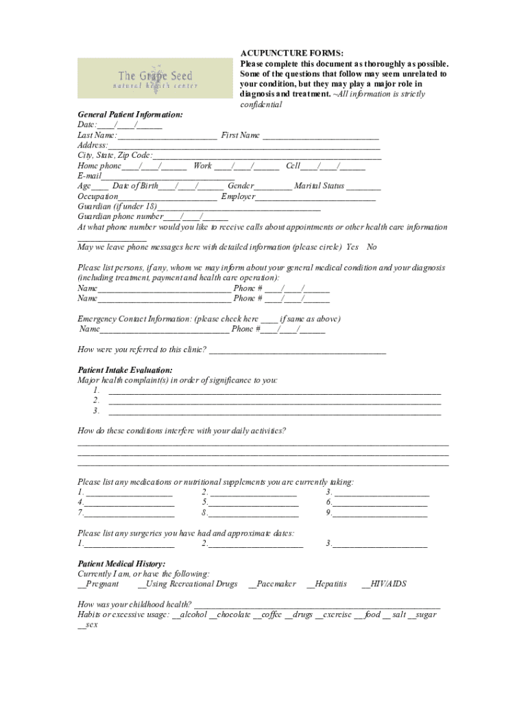 Fillable Online acubalancechicago.com Acupuncture New ...