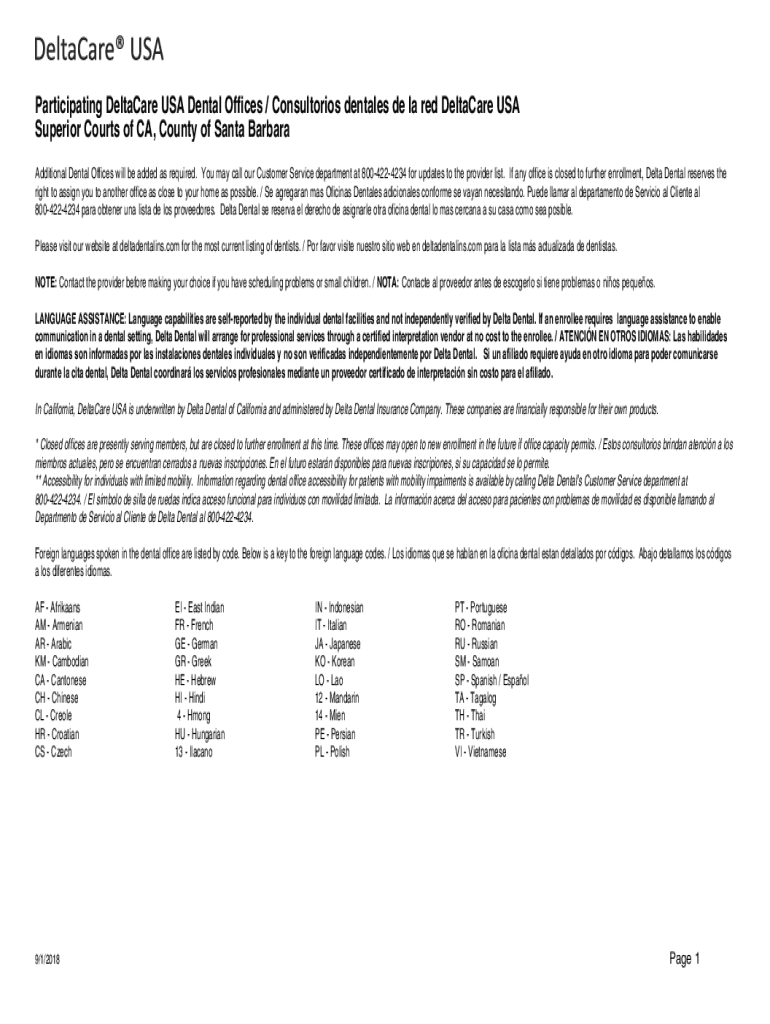 Fillable Online DeltaCare USA Dental Offices / Consultorios dentales de ...