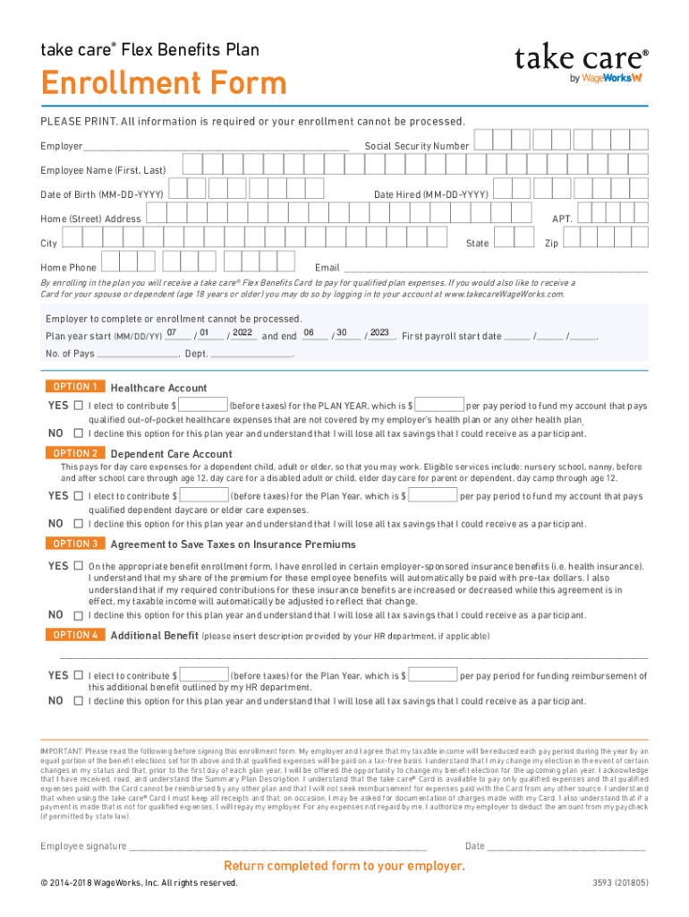 Fillable Online take care Flex Benefits Plan Enrollment Form - Bedford County, Virginia Fax ...
