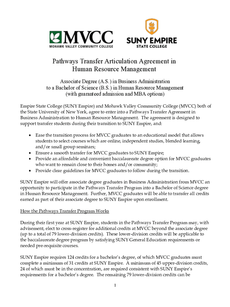 Fillable Online Pathways Transfer Articulation Agreement in Human Resource Management Fax Email ...