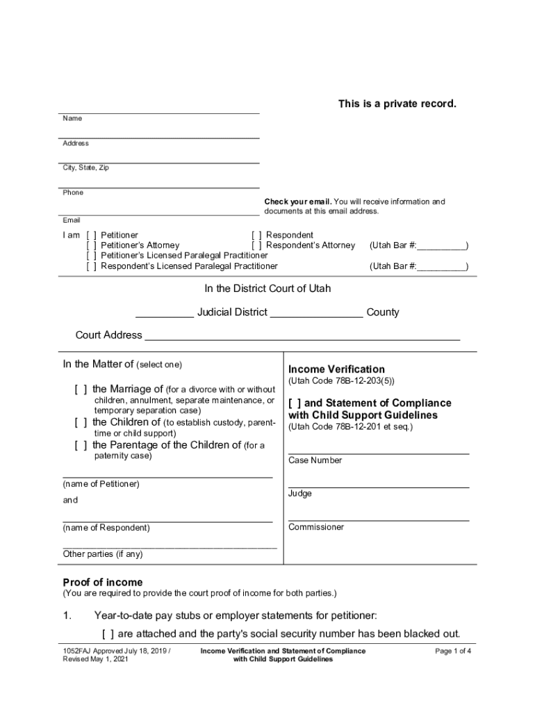 Fillable Online Income Verification and Compliance with Child Support ...