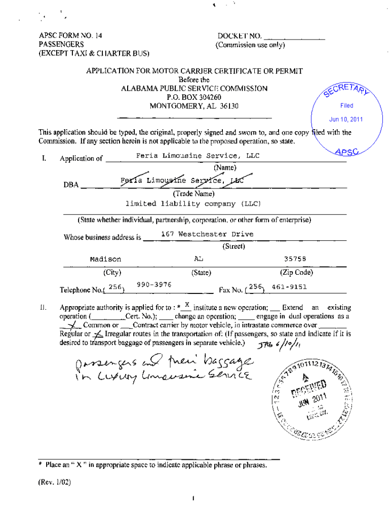 Fillable Online APSC FORM NO. 14 PASSENGERS (EXCEPT TAXI & CHARTER ... Fax Email Print - pdfFiller