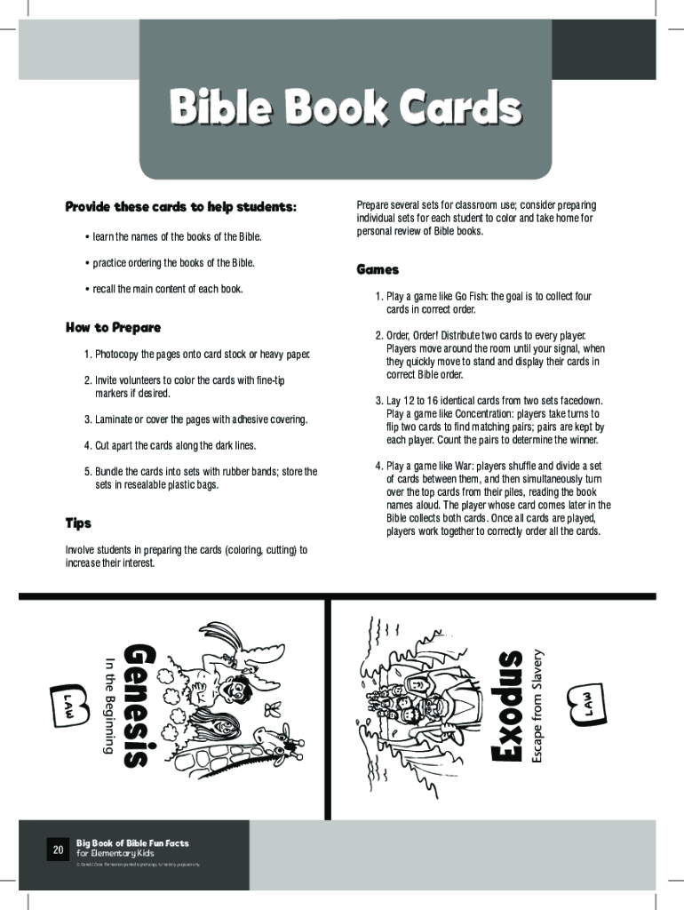 Fillable Online Learn The Books Of The Bible - Bible Cards And Fun ...