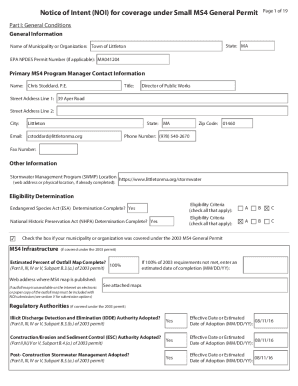 Fillable Online Notice of Intent (NOI) for coverage under Small MS4 ...