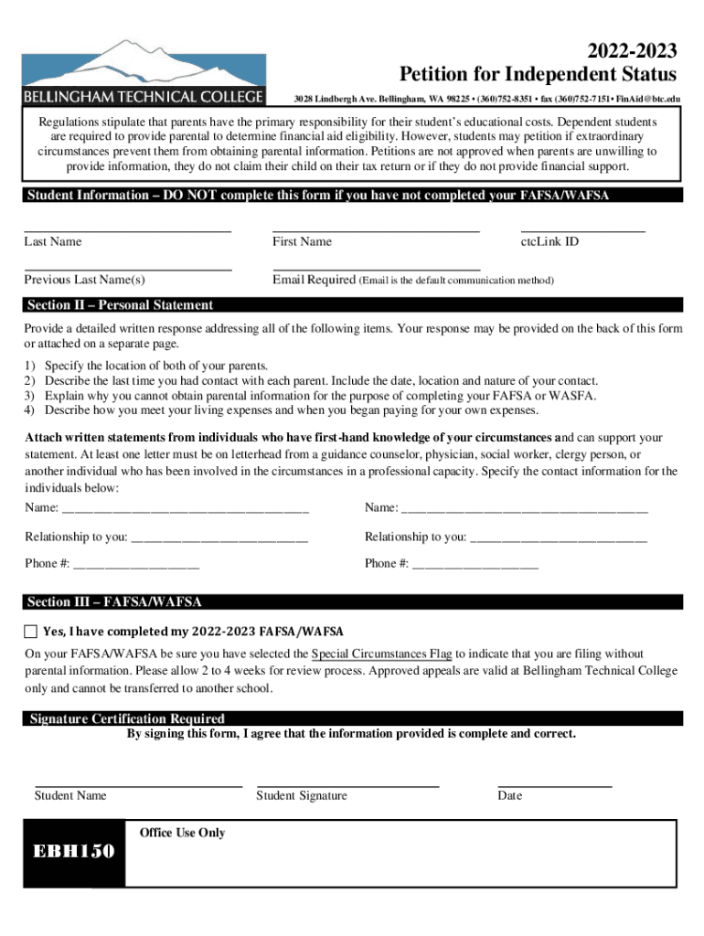 Fillable Online 20-21 Petition for Independent Status. Dependency ...