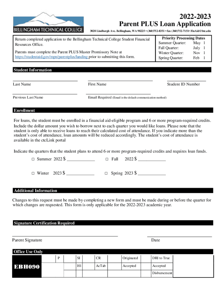 Fillable Online Parent PLUS Loan Application - Bellingham Technical College Fax Email Print ...